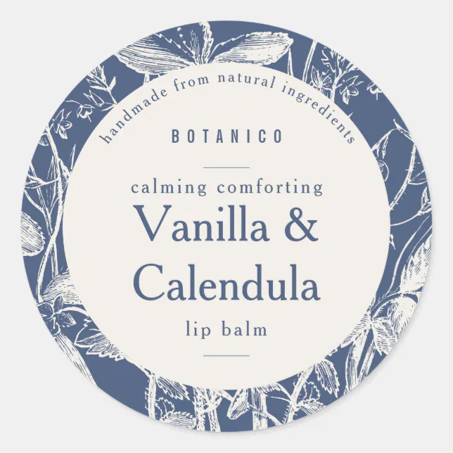 Blue Botanical Floral Natural Small Packaging Classic Round Sticker ...