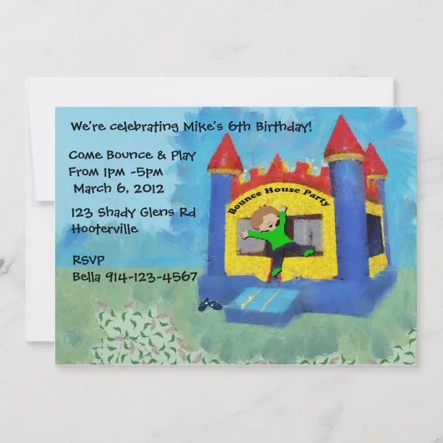 Blue Bounce House Party Invite | Zazzle