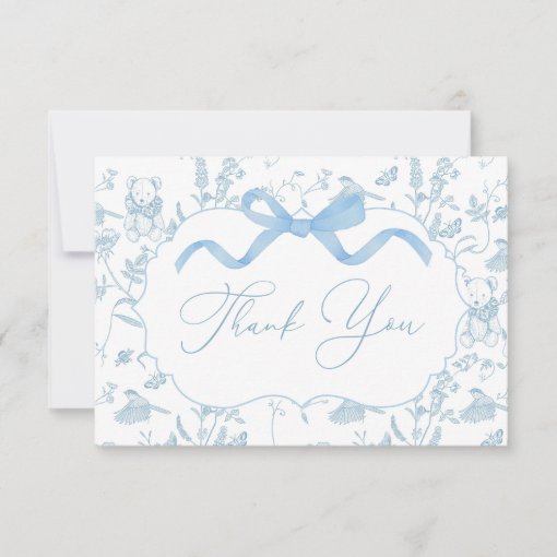 Blue Bow Baby Shower Boy Thank You Card | Zazzle