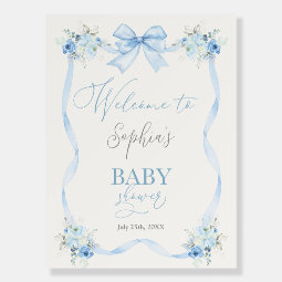 Blue Bow Baby Shower Boy Welcome sign | Zazzle