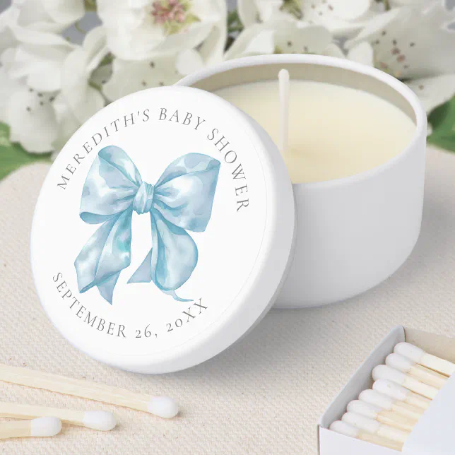 Blue Bow Baby Shower Mini Candle Favors | Zazzle