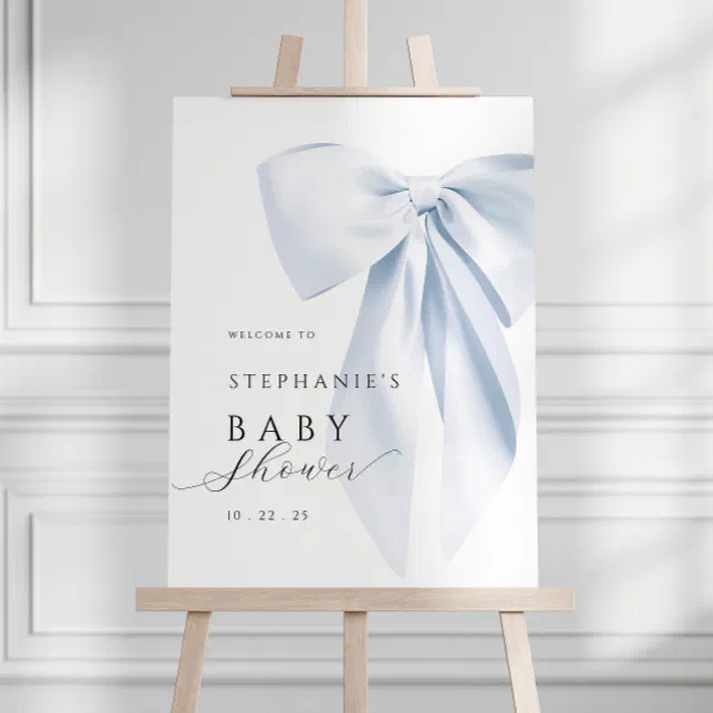 Blue Bow Baby Shower Welcome Sign | Zazzle