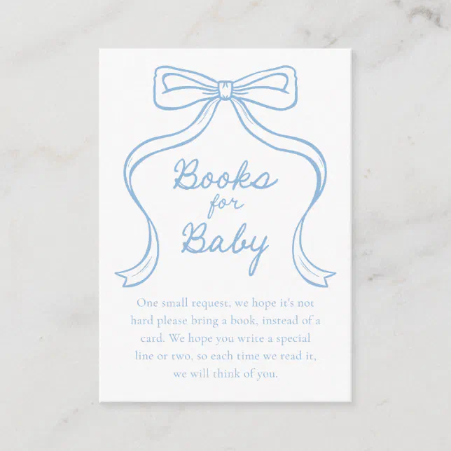 Blue Bow Books for Baby Enclosure Card | Zazzle