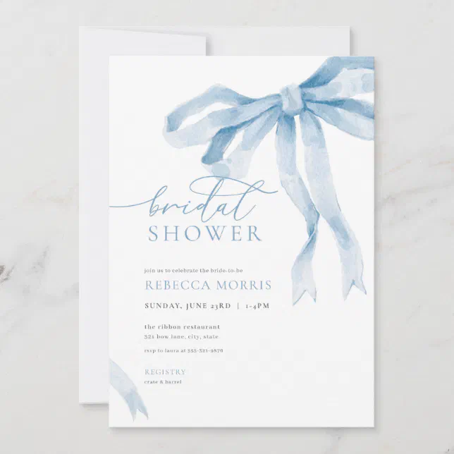 Blue Bow Bridal Shower Invitation Something Blue | Zazzle