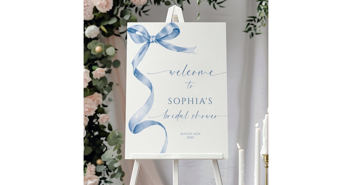 Blue Bow Bridal Shower Welcome Sign | Zazzle