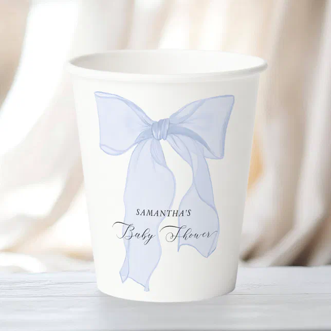 Blue Bow Coquette Baby Shower Paper Cups | Zazzle