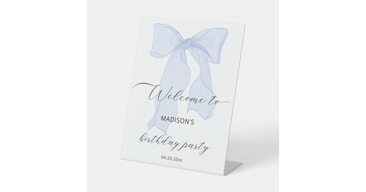 Blue Bow Coquette Birthday Party Welcome Pedestal Sign | Zazzle
