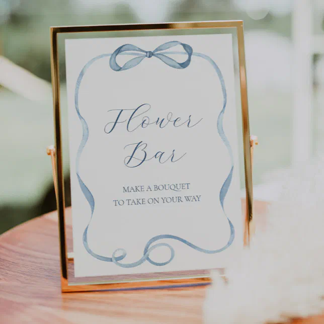 Blue Bow Flower Bouquet Bar Sign | Zazzle