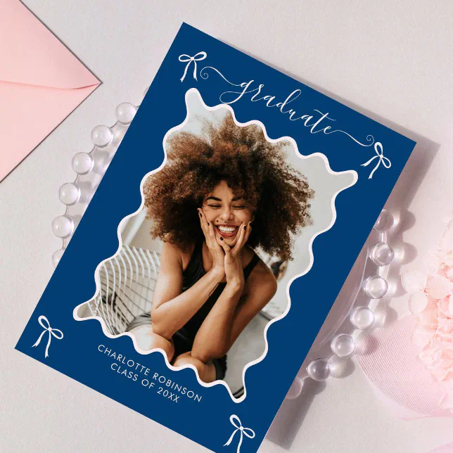 Blue Bow Graduation Party Invitation | Zazzle