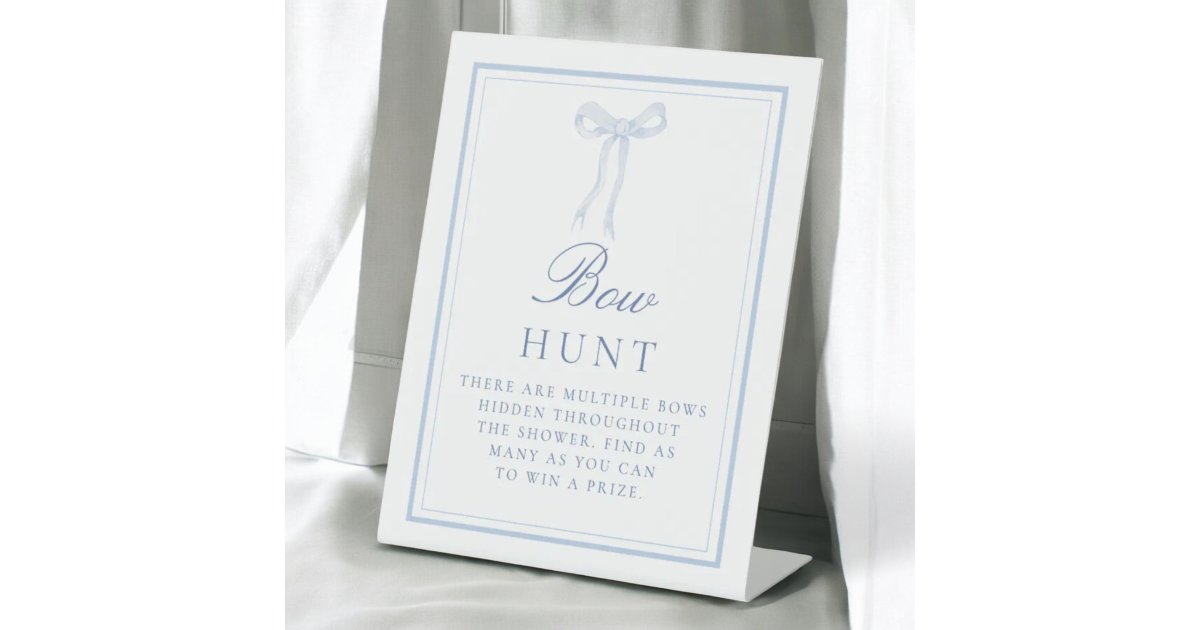Blue Bow Hunt Coquette Find The Bows Guess Game Pedestal Sign | Zazzle