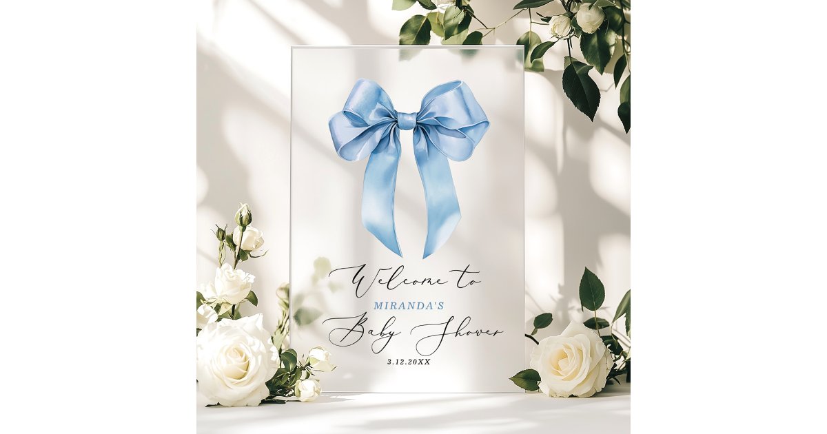 Blue Bow oh Boy Baby shower Welcome Acrylic Sign | Zazzle