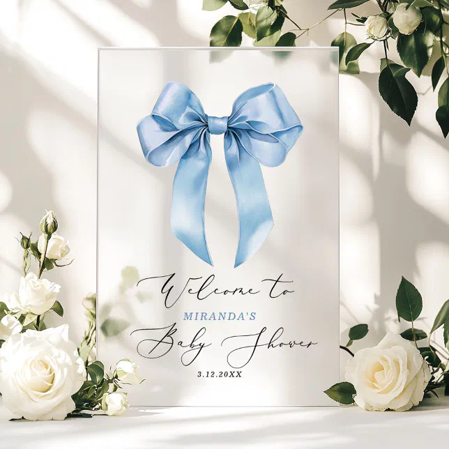 Blue Bow oh Boy Baby shower Welcome Acrylic Sign | Zazzle