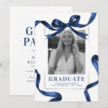 Blue Bow Photo Graduation Party Invitation | Zazzle