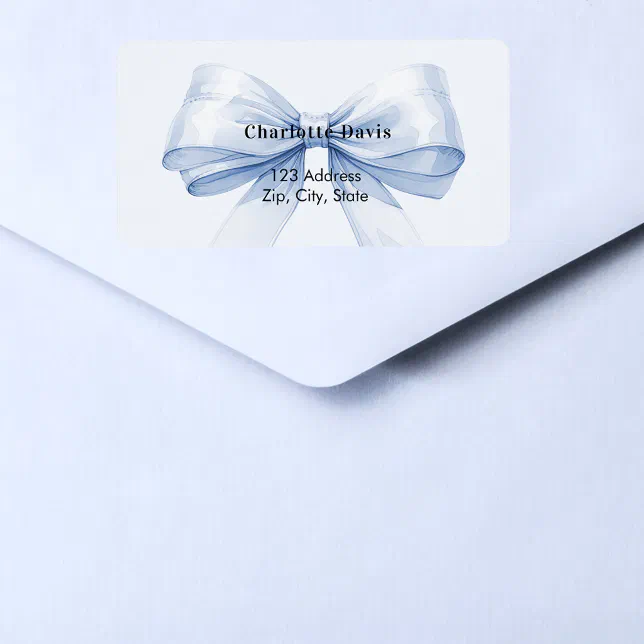 Blue bow return address label | Zazzle