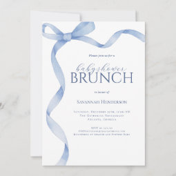 Blue Bow Ribbon Baby Shower Brunch Invitation | Zazzle
