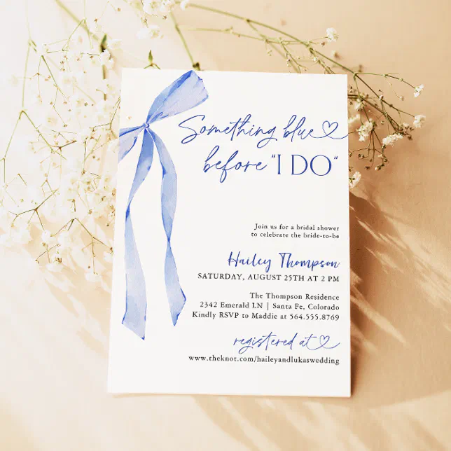 Blue Bow Something Blue Before I DO Bridal Shower Invitation | Zazzle