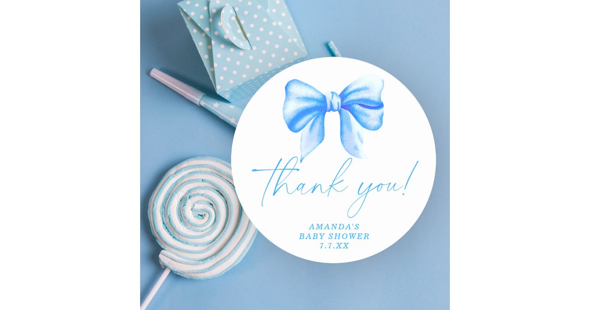 Blue Bow Thank You Card Classic Round Sticker | Zazzle