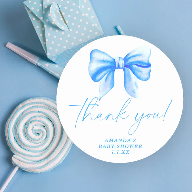 Blue Bow Thank You Card Classic Round Sticker | Zazzle