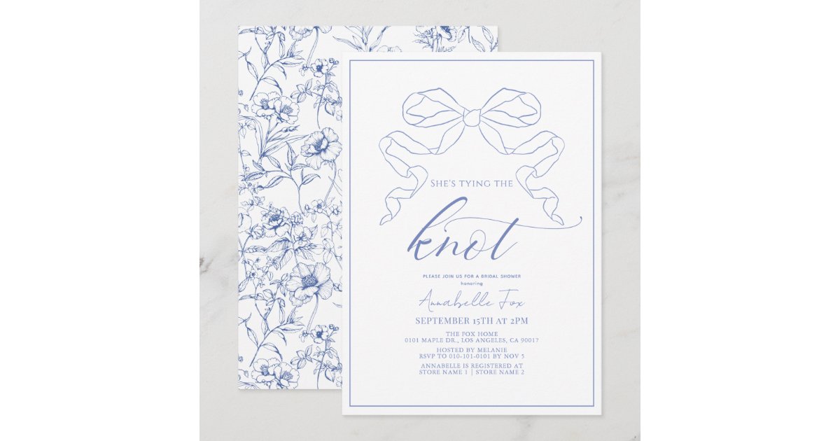 Blue Bow Tying the Knot Bridal Shower Invitation | Zazzle