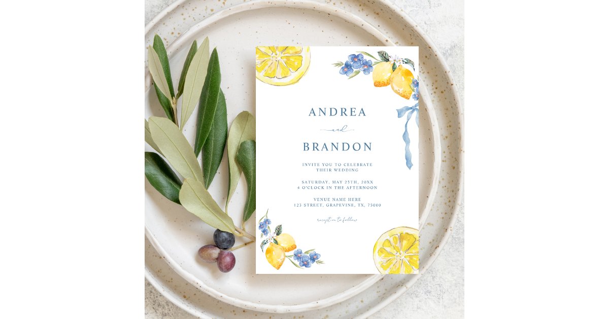 Blue Bows & Lemons Italian QR Code Wedding Invitation | Zazzle