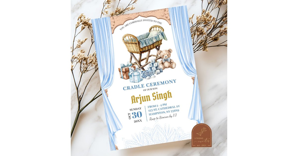 Blue Boy Baby Shower Cradle Ceremony Invitation | Zazzle