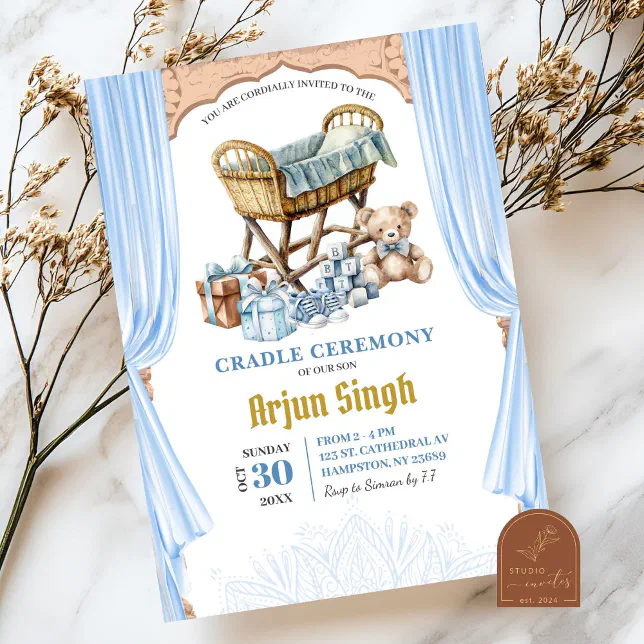 Blue Boy Baby Shower Cradle Ceremony Invitation | Zazzle