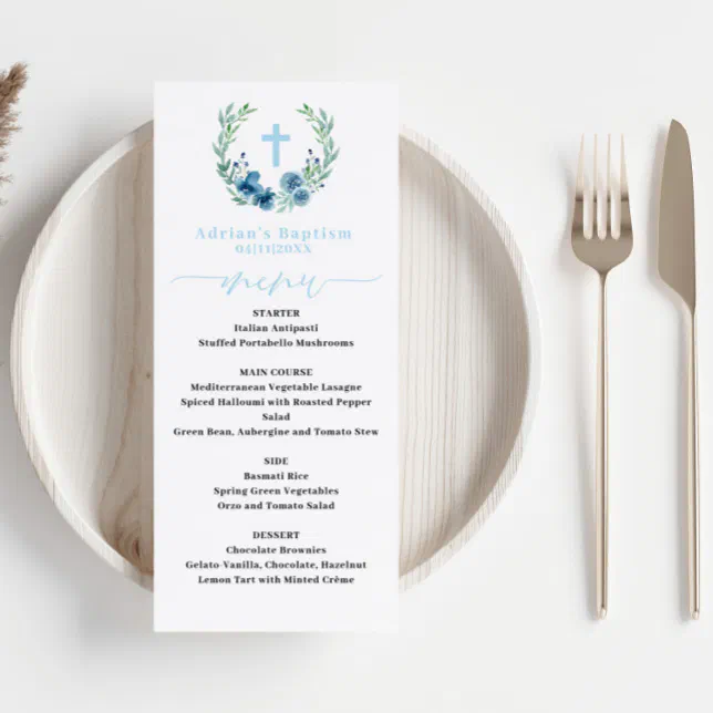 Blue Boy Baptism Menu | Zazzle