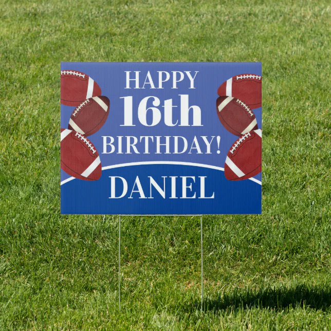 Blue Boy Birthday Football Outdoor Yard Sign | Zazzle