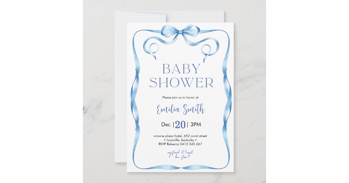 Blue Boy Bow Baby shower Invitation | Zazzle