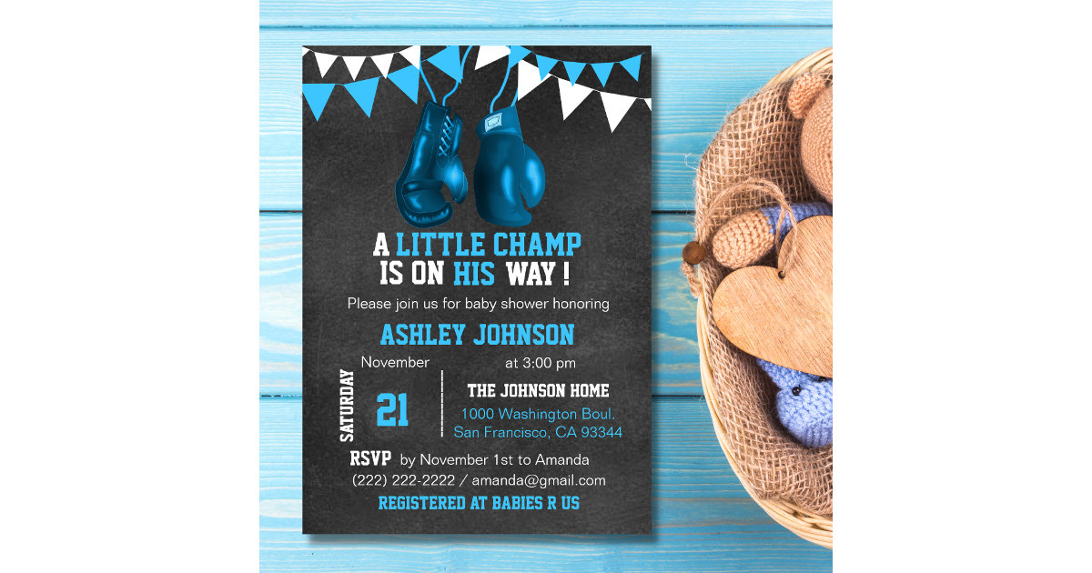 Blue Boy Boxe Boxing Baby Shower Invitations | Zazzle