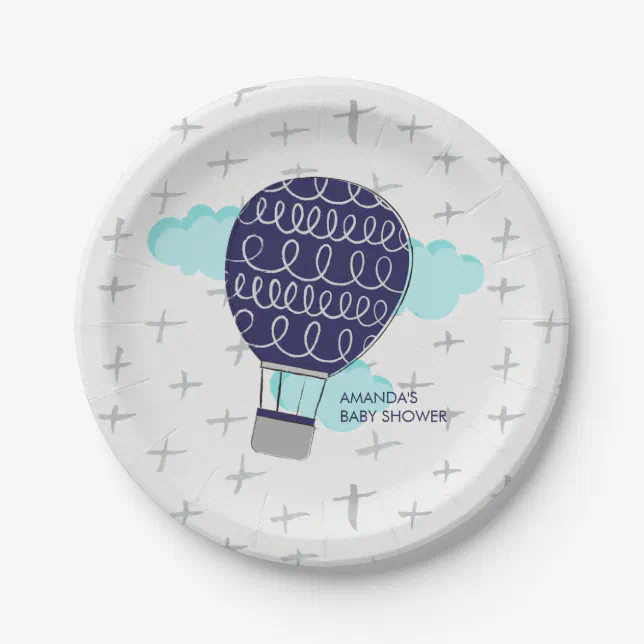 Blue Boy Hot Air Balloon Baby Shower Party Paper Plates | Zazzle