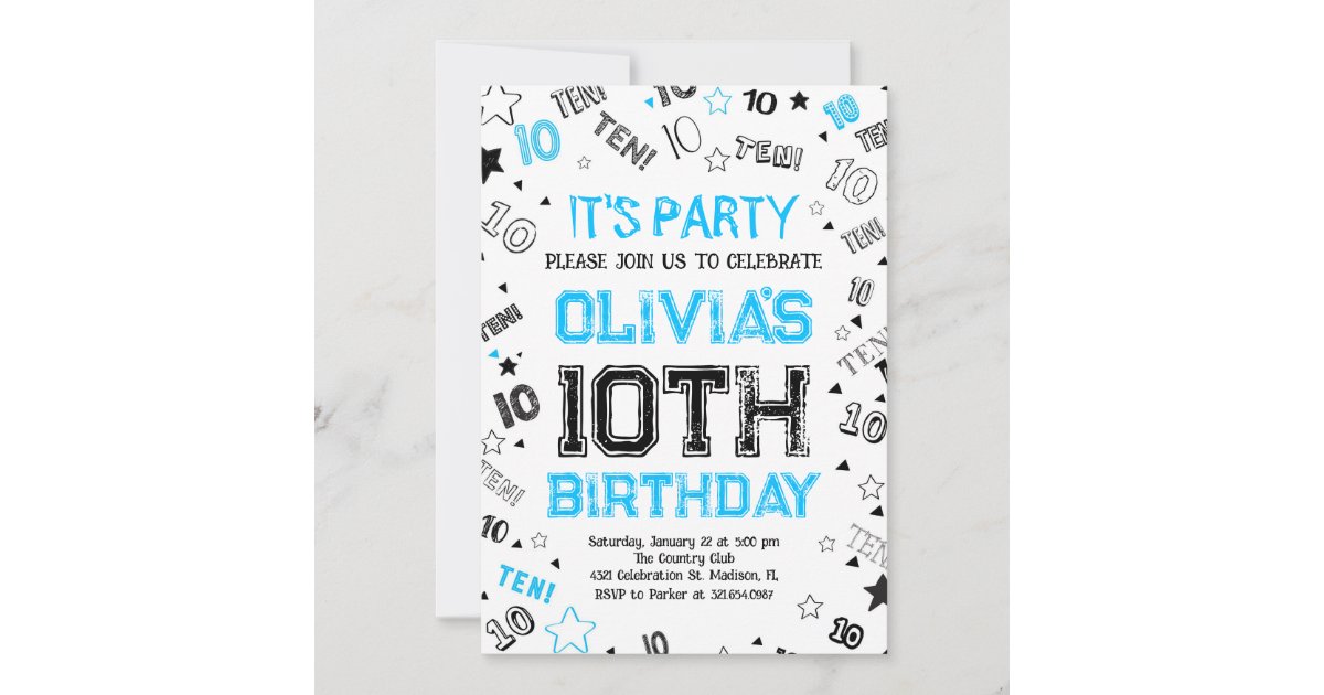 Blue Boy Number Ten Birthday Party Invitation | Zazzle