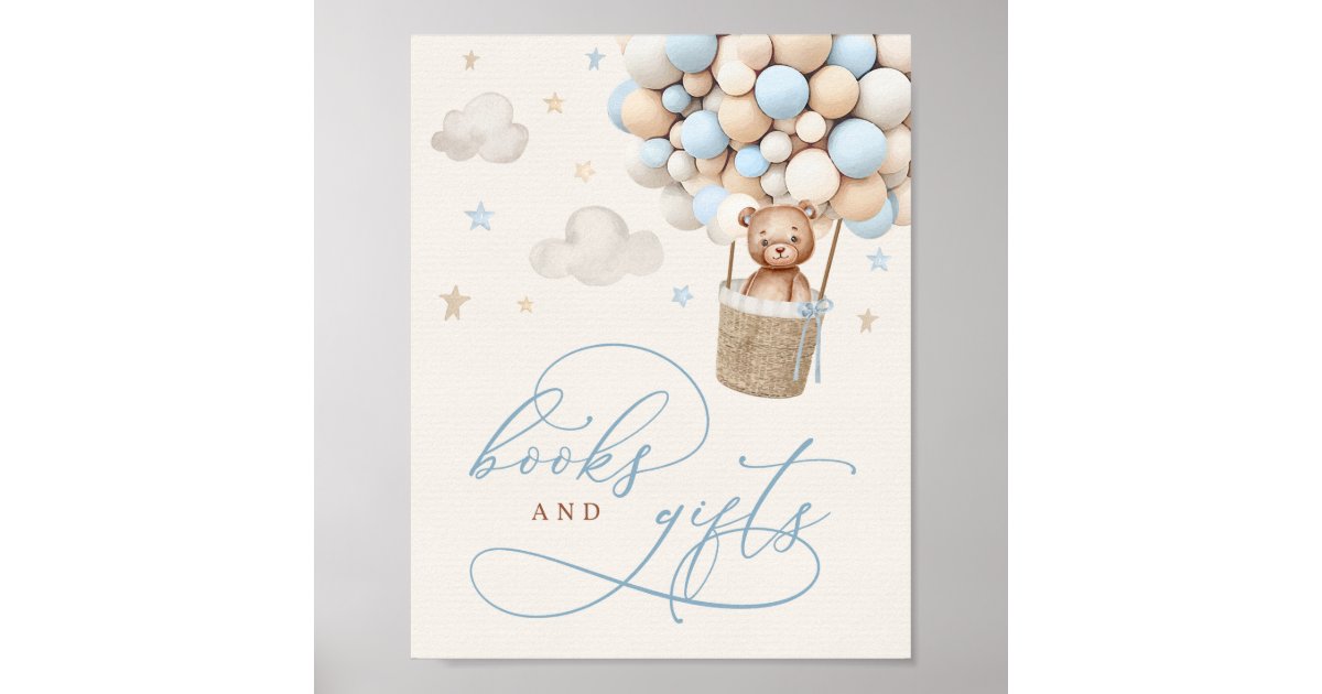 Blue Boy Teddy Bear Baby Shower Books & Gifts Sign | Zazzle