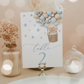 Blue Boy Teddy Bear Baby Shower Table Number | Zazzle