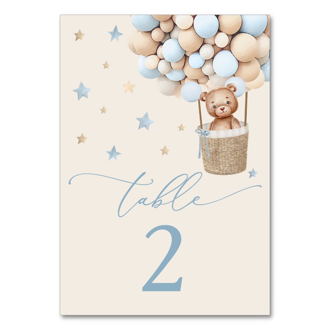 Blue Boy Teddy Bear Baby Shower Table Number | Zazzle