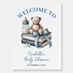 Blue Boy Teddy Bear Baby Shower Welcome Sign | Zazzle