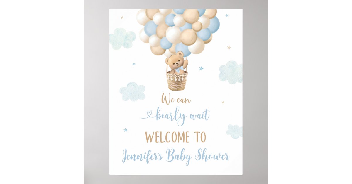 Blue Boy Teddy Bear Balloons Baby Shower Welcome Poster | Zazzle