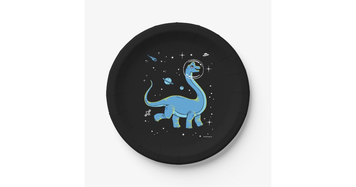 Blue Brachiosaurus Dinos In Space Paper Plates | Zazzle