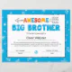 Blue Brother Certificate Big Brother Certificate | Zazzle