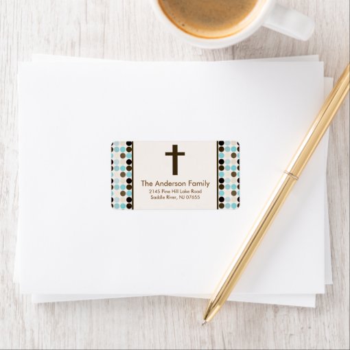 Blue/Brown Dots Cross Religious address Label | Zazzle
