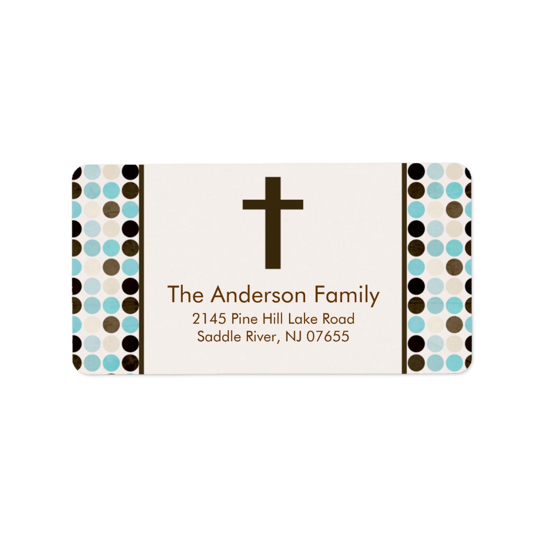 Blue/Brown Dots Cross Religious address Label | Zazzle