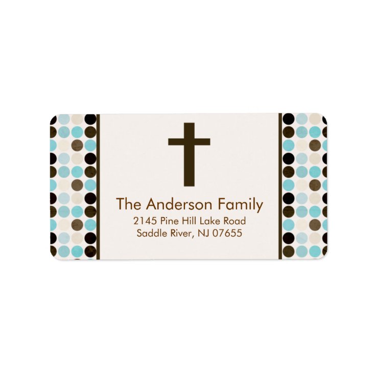 Blue/Brown Dots Cross Religious address Label | Zazzle