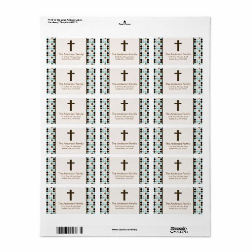Blue/Brown Dots Cross Religious address Label | Zazzle