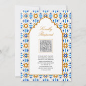 Blue Brown Persian Mosaic QR Code Muslim Wedding Invitation | Zazzle