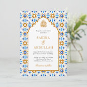 Blue Brown Persian Mosaic QR Code Muslim Wedding Invitation | Zazzle