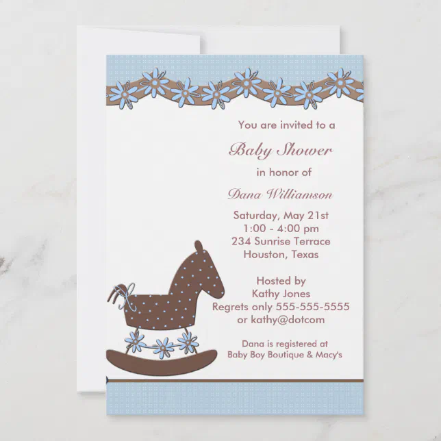 Blue Brown Rocking Horse Boy shower Invitation | Zazzle