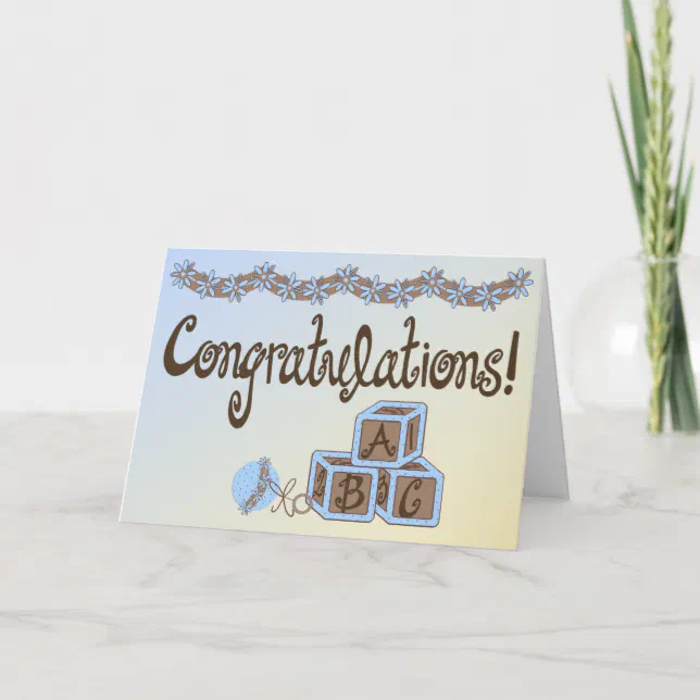 Blue & Brown Toys Baby Boy Congratulations Card | Zazzle