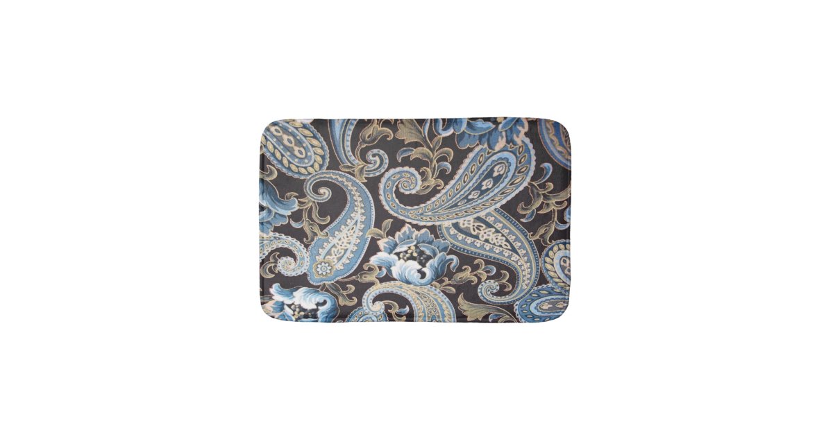 Blue Brown Vintage Paisley Bath Mat | Zazzle