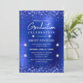 Blue Brushed Metal and Glitter Graduation Invitation | Zazzle