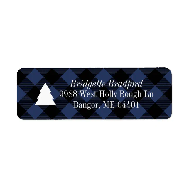 Blue Buffalo Check Christmas Tree Return Address Label | Zazzle
